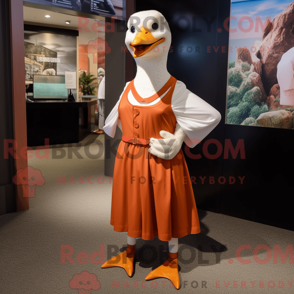 REDBROKOLY mascot character of a Rust Gull dressed with a Wrap Dress ...