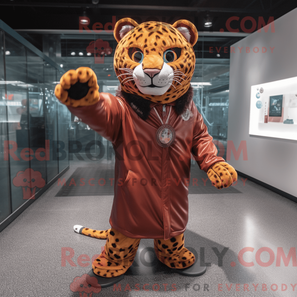 REDBROKOLY mascot character of a Rust Jaguar dressed with a Windbreaker ...