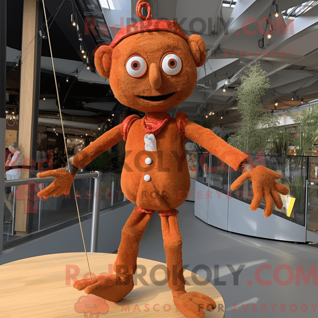 REDBROKOLY mascot character of a Rust Tightrope Walker dressed with a Playsuit and Earrings ...