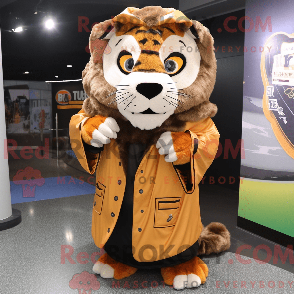 REDBROKOLY mascot character of a Saber-Toothed Tiger dressed with a ...