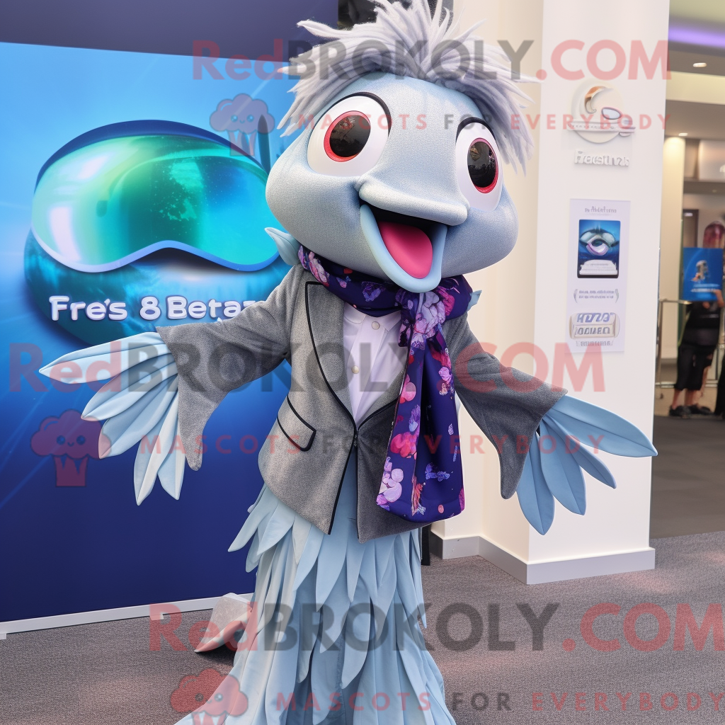 REDBROKOLY mascot character of a Silver Betta Fish dressed with a ...
