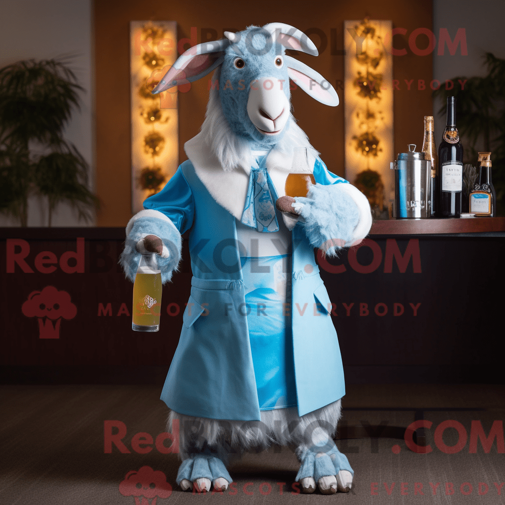 REDBROKOLY mascot character of a Sky Blue Boer Goat dressed with a ...