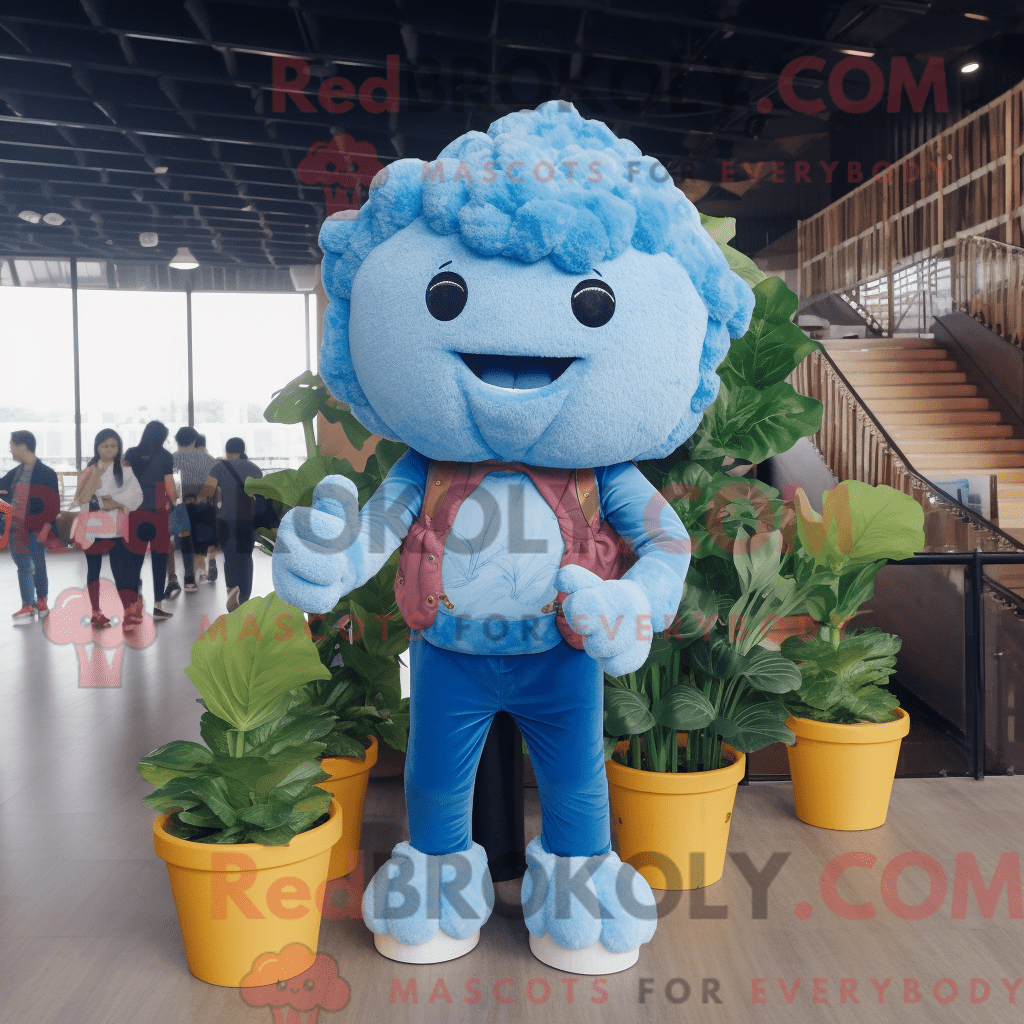 REDBROKOLY mascot character of a Sky Blue Cauliflower dressed with a ...