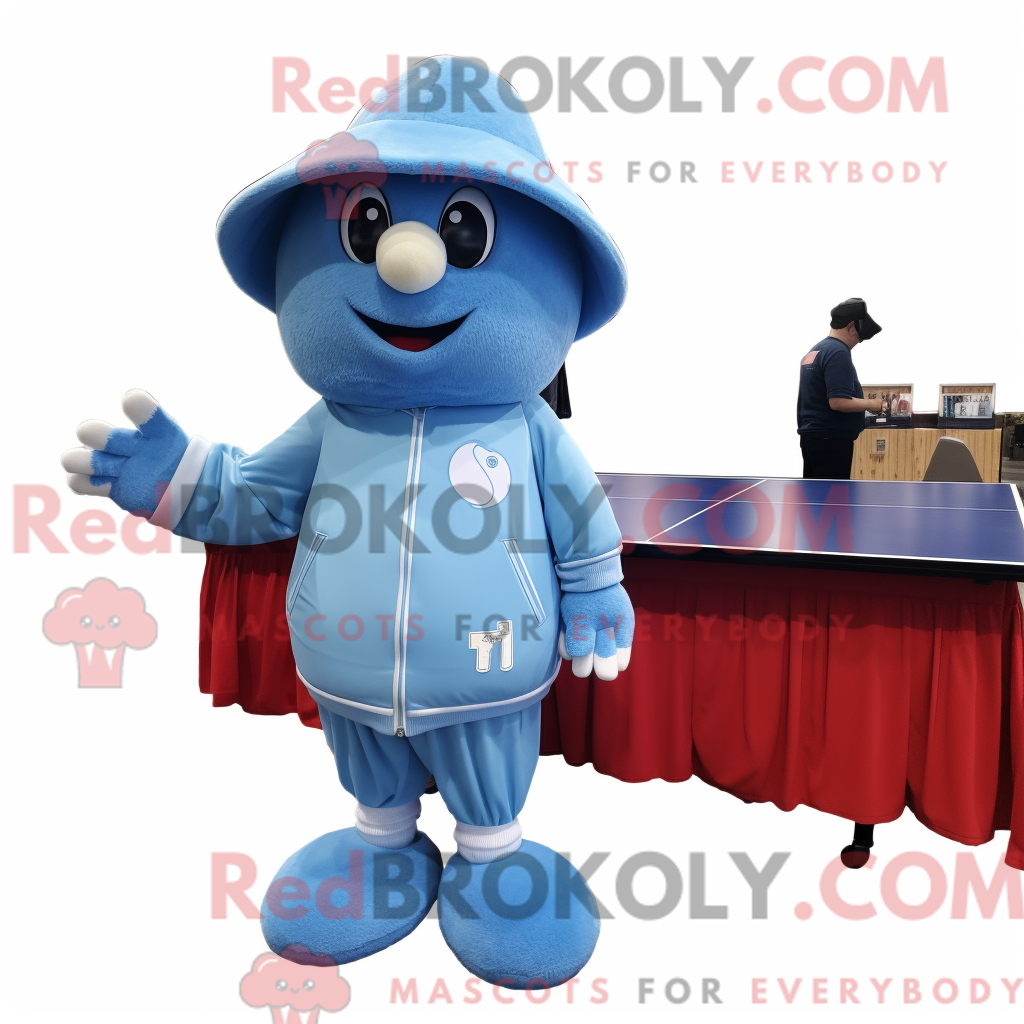 REDBROKOLY mascot character of a Sky Blue Ping Pong Table dressed with ...