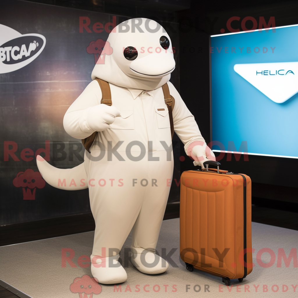 REDBROKOLY mascot character of a Tan Beluga Whale dressed with a ...