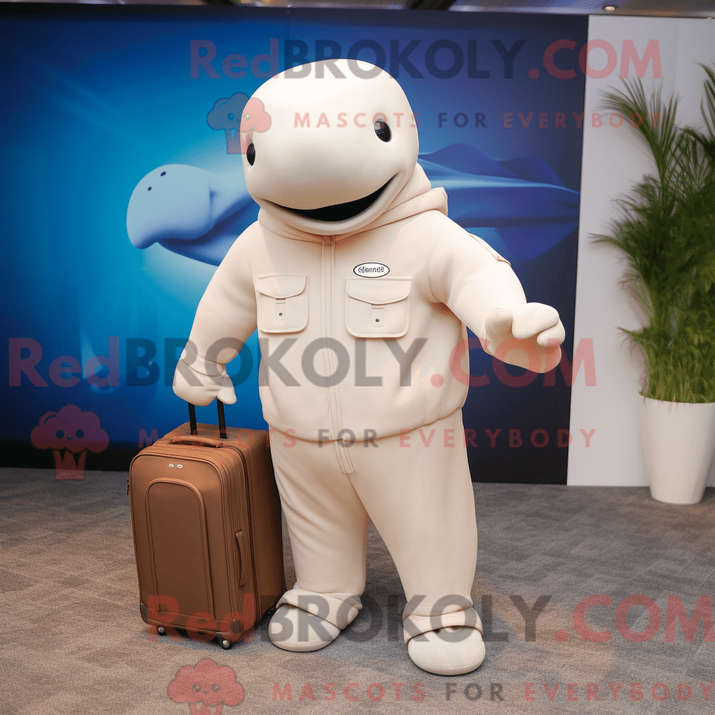 REDBROKOLY mascot character of a Tan Beluga Whale dressed with a ...
