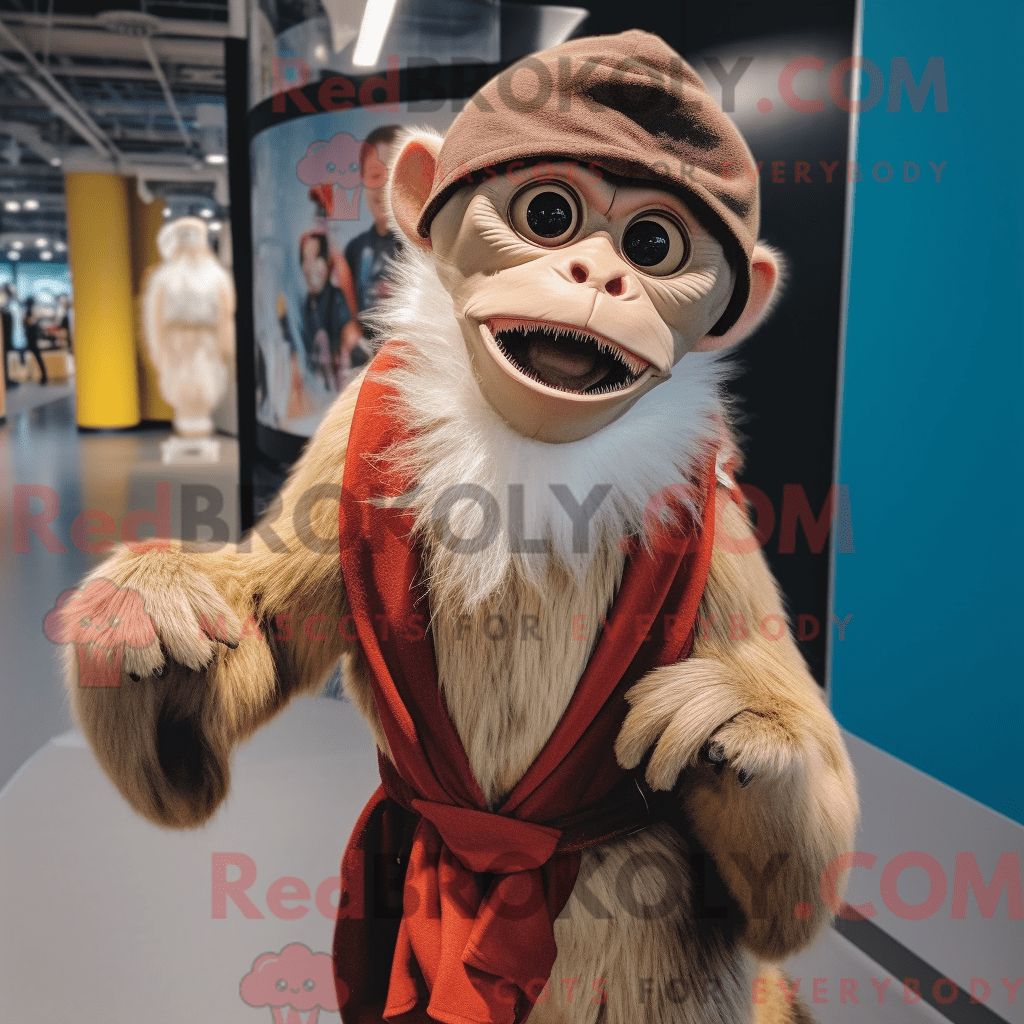REDBROKOLY mascot character of a Tan Capuchin Monkey dressed with a ...