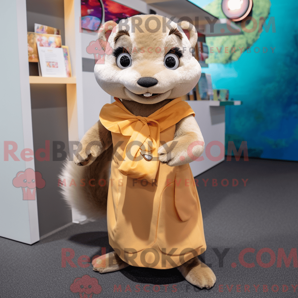 REDBROKOLY mascot character of a Tan Ferret dressed with a Wrap Dress ...