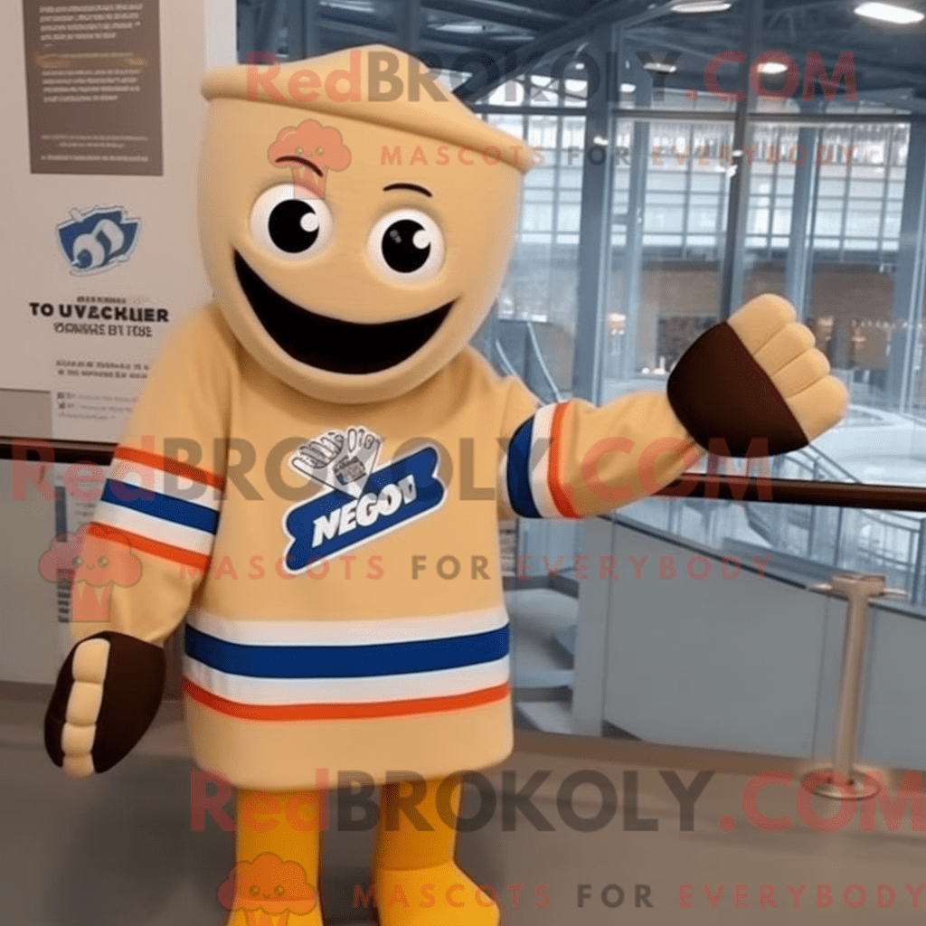 REDBROKOLY mascot character of a Tan Ice Hockey Stick dressed with a ...