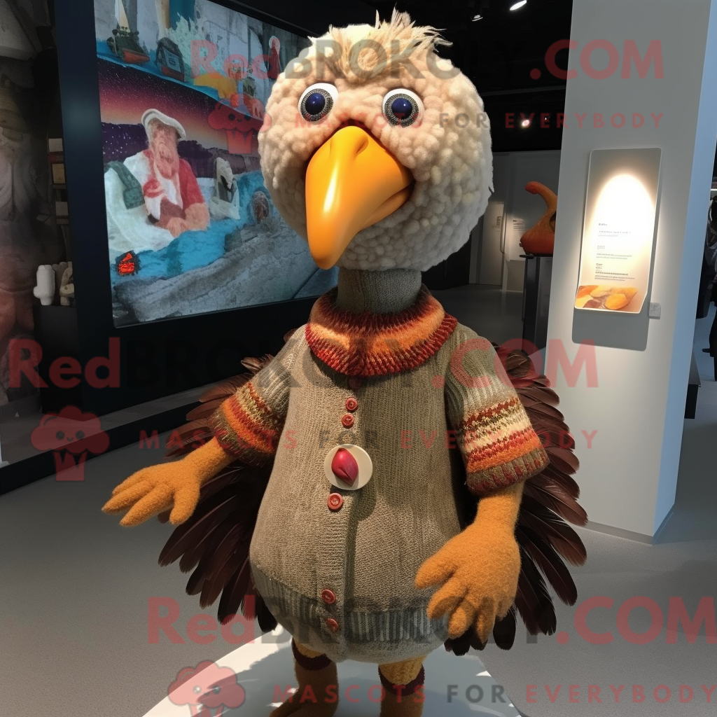 REDBROKOLY mascot character of a Tan Turkey dressed with a Sweater and ...