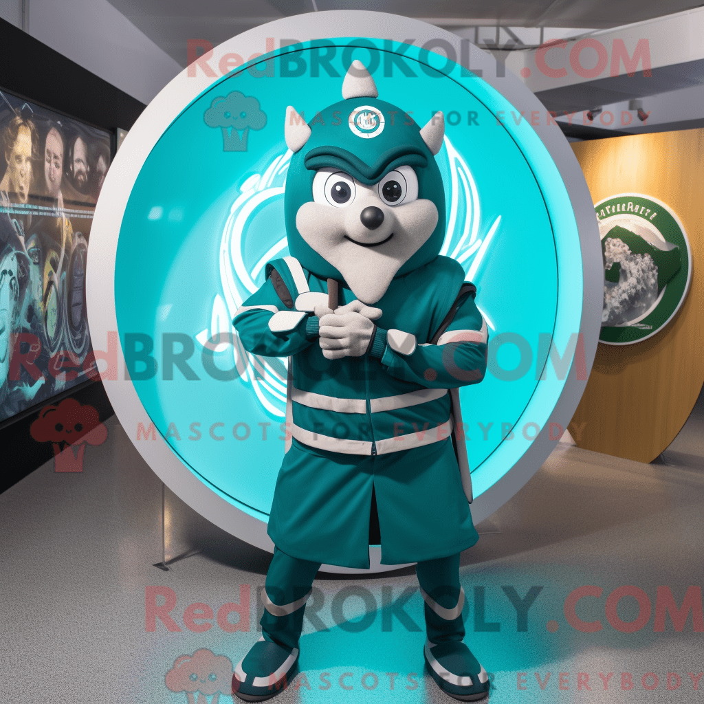 REDBROKOLY mascot character of a Teal Celtic Shield dressed with a ...