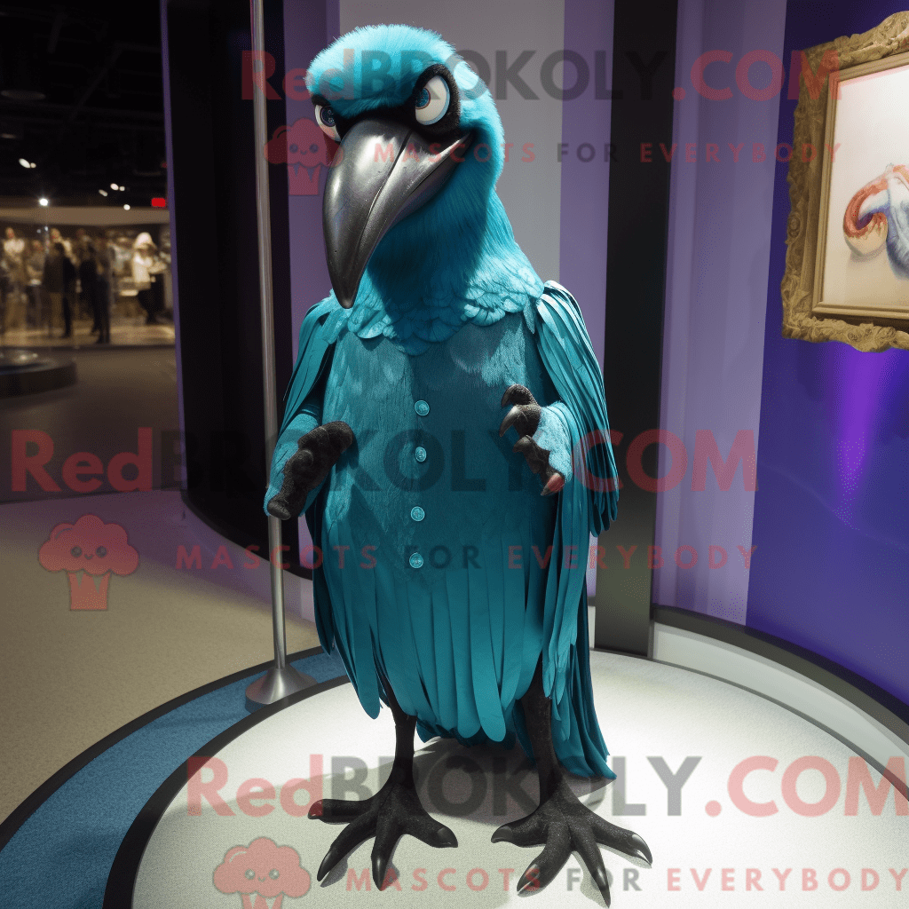 REDBROKOLY mascot character of a Teal Crow dressed with a Evening Gown ...