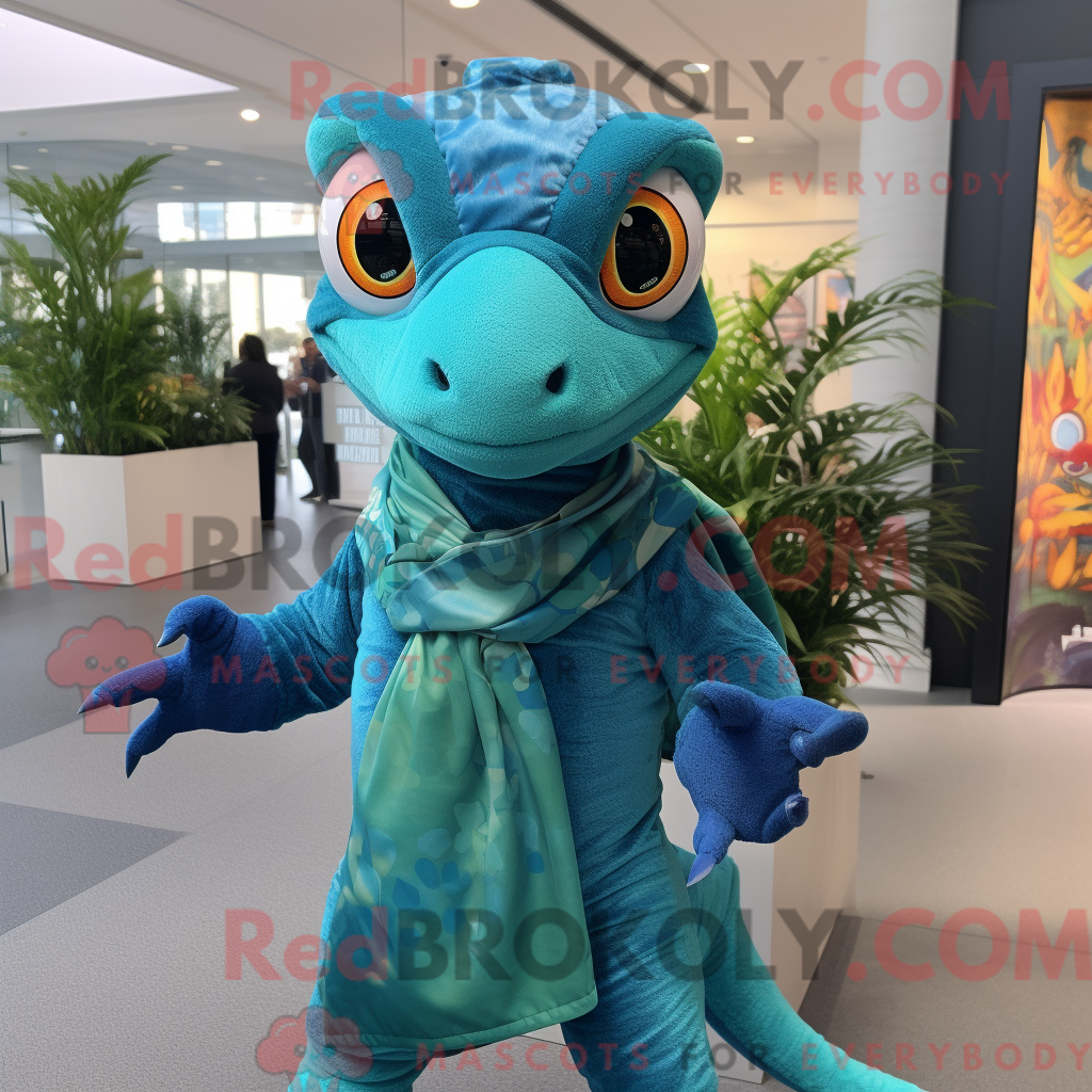 REDBROKOLY mascot character of a Teal Lizard dressed with a Jumpsuit ...