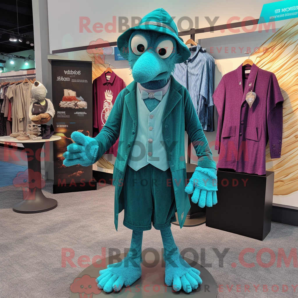 REDBROKOLY mascot character of a Teal Stilt Walker dressed with a ...