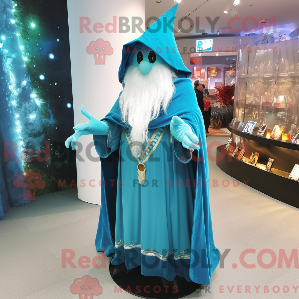 REDBROKOLY mascot character of a Turquoise Wizard dressed with a ...