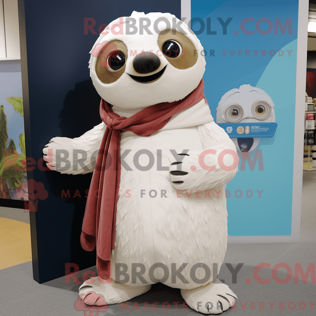 REDBROKOLY mascot character of a White Sloth dressed with a Midi Dress ...