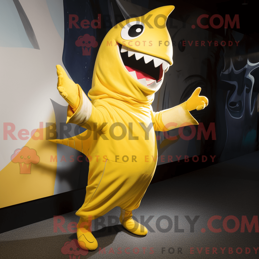 REDBROKOLY mascot character of a Yellow Swordfish dressed with a ...