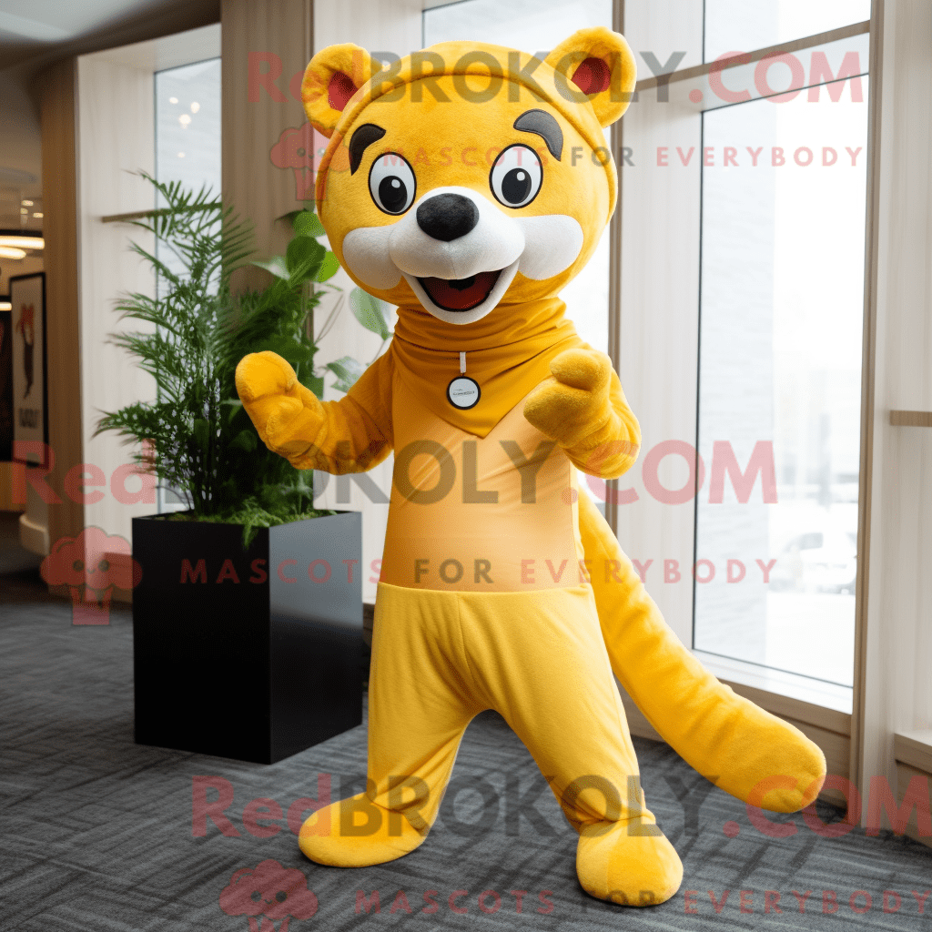 REDBROKOLY mascot character of a Yellow Weasel dressed with a Jumpsuit ...