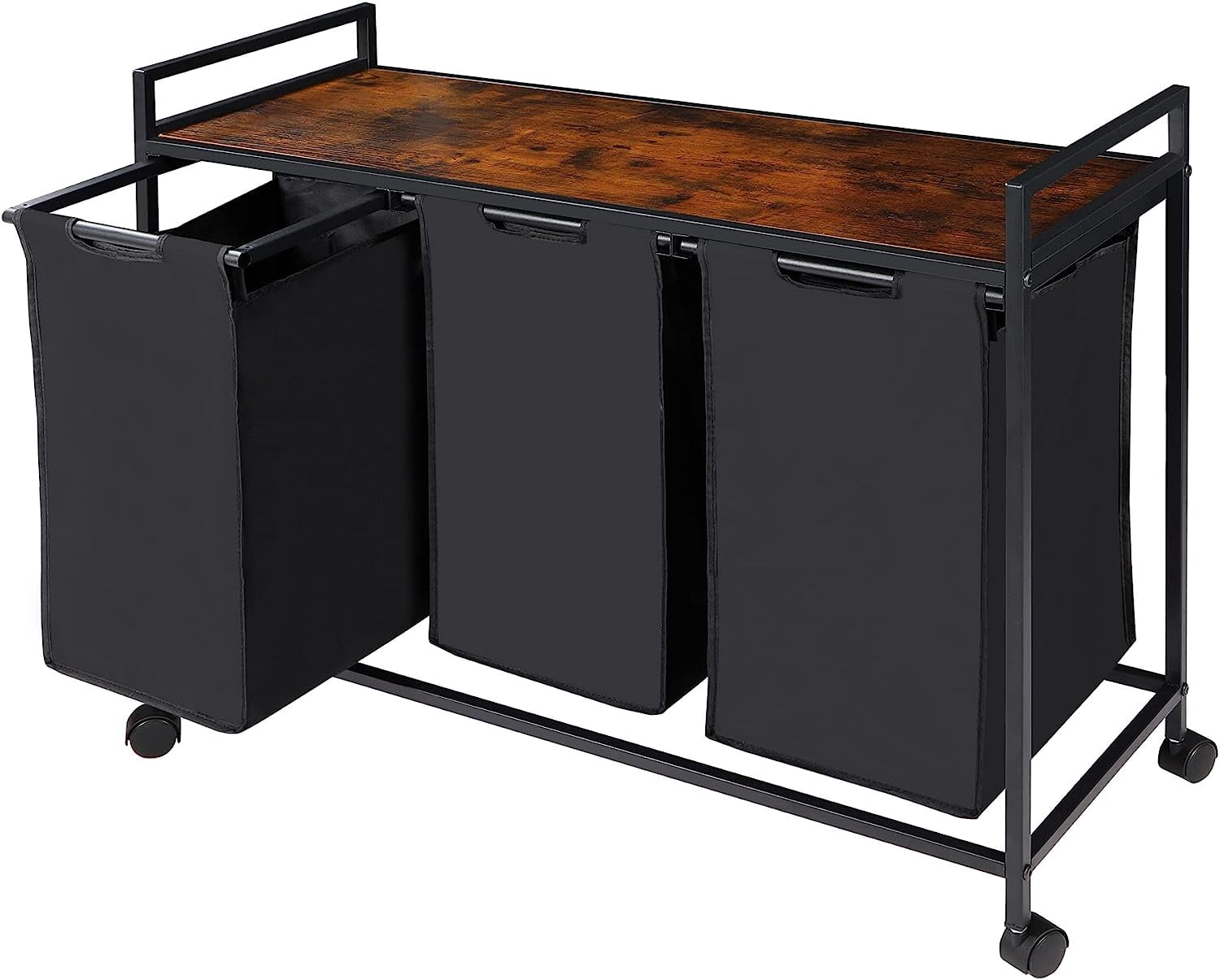REDCAMP 3-Compartment Laundry Sorter with Shelf, Movable Basket ...