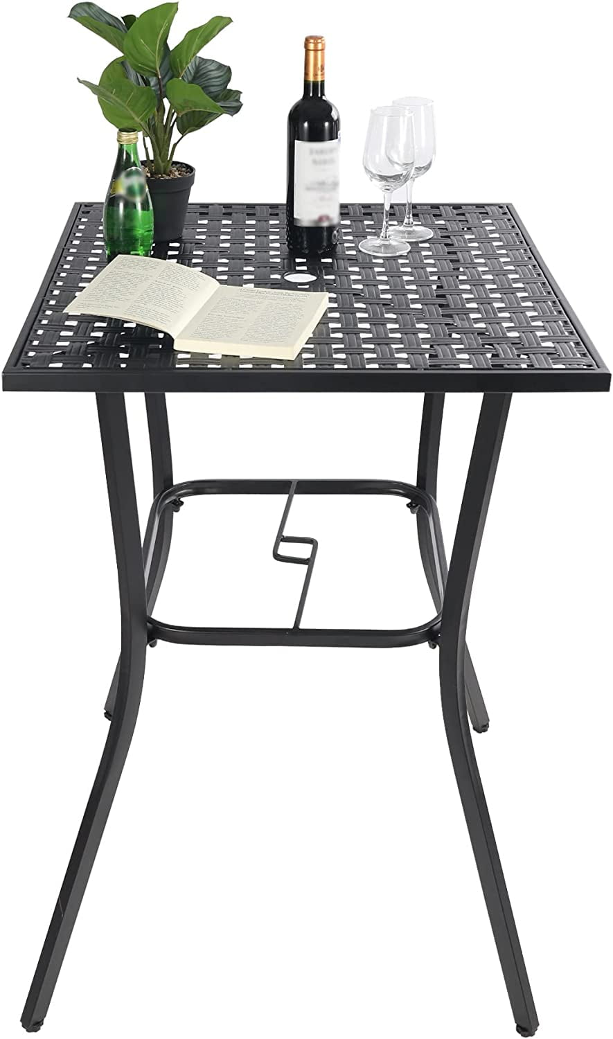 REDCAMP 39 inch Patio Bistro Table with Umbrella Hole,Metal Square ...