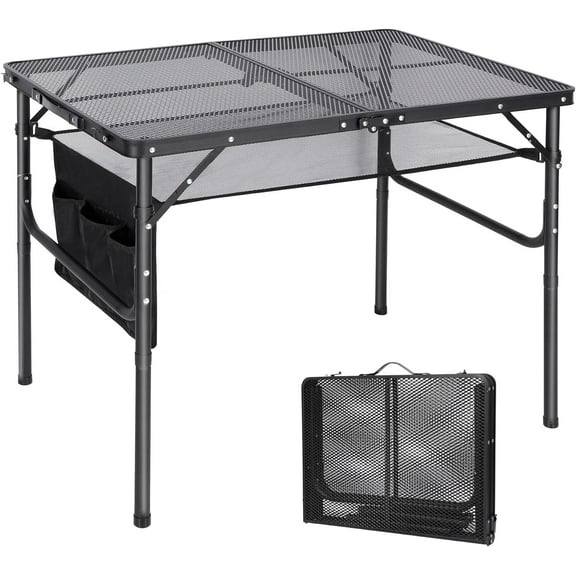 3ft Folding Grill Table for Outdoor 34.2''x15.7'', 3 Height Adjustable ...