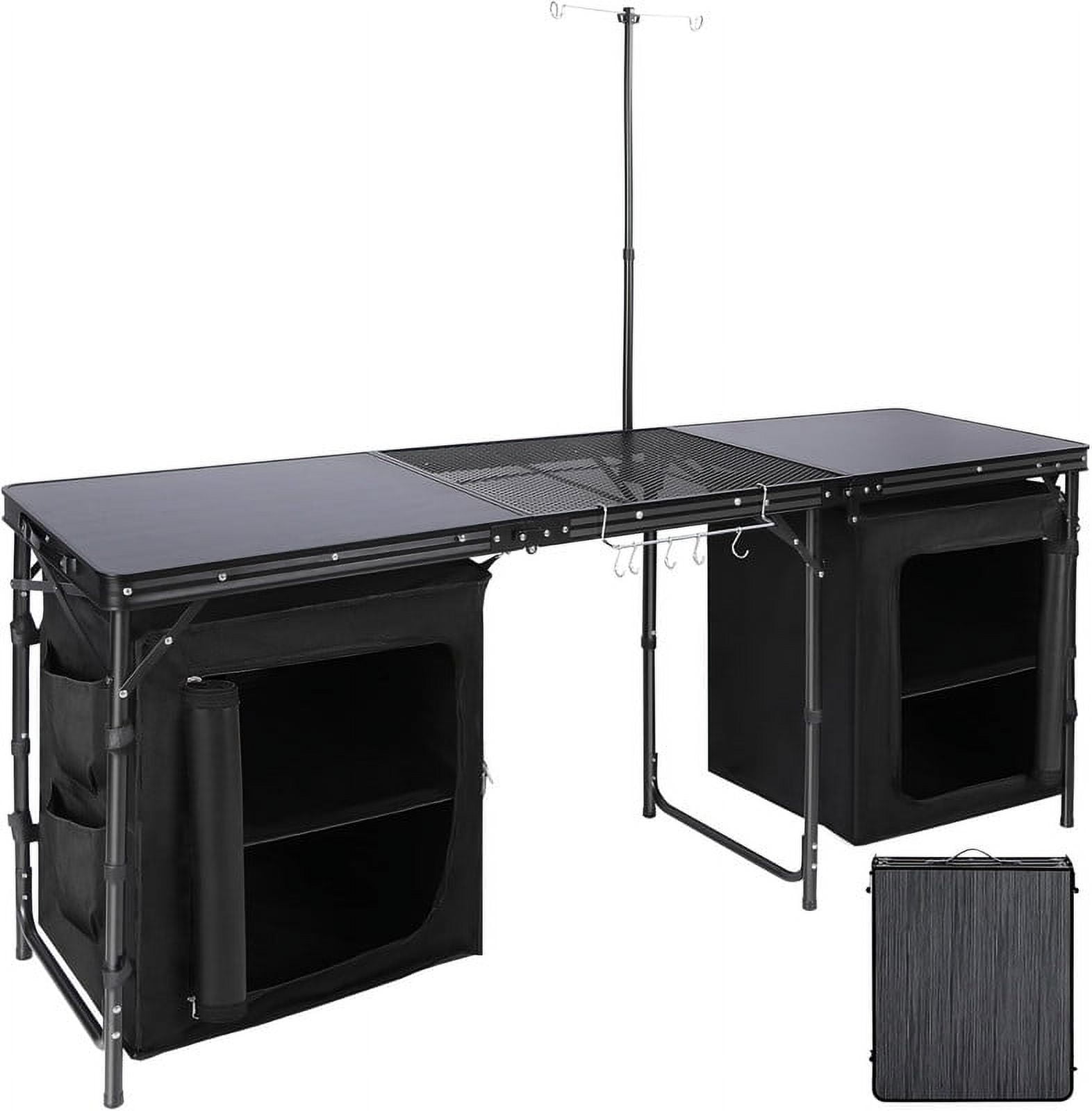 REDCAMP Extra Long Camping Kitchen Tri-fold Table with Storage ...