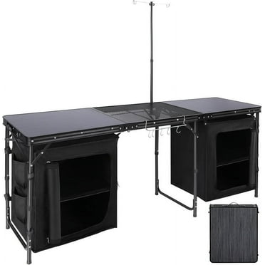 BENTISM Camping Kitchen Table Folding Portable Cook Table 3 Cupboards ...