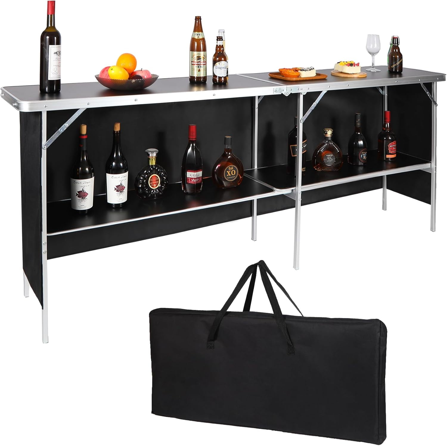 REDCAMP Extra Long Folding Portable Bar Table with Storage Shelf ...