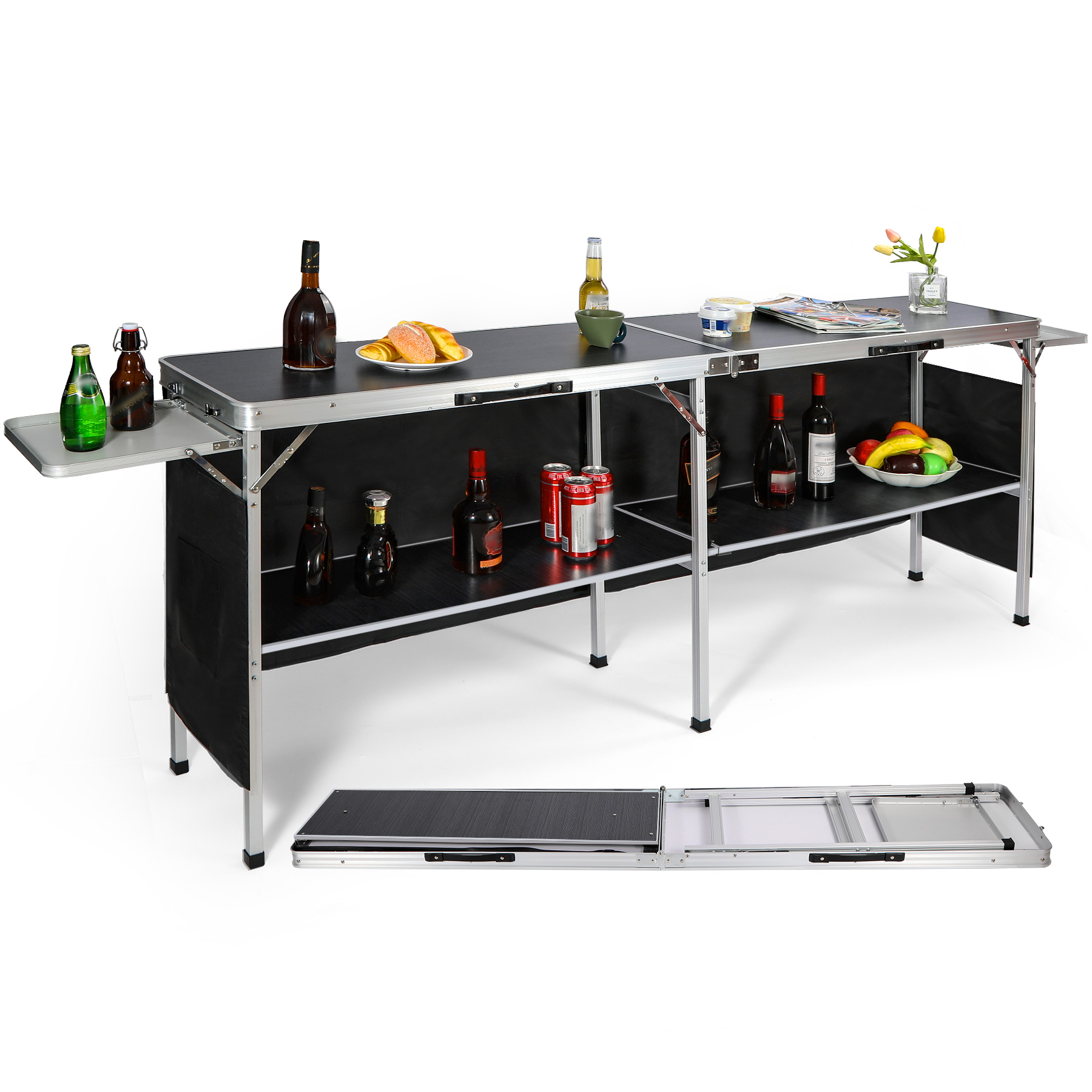 REDCAMP Extra Long Portable Bar Table with Bar Skirts and Storage Shelf ...