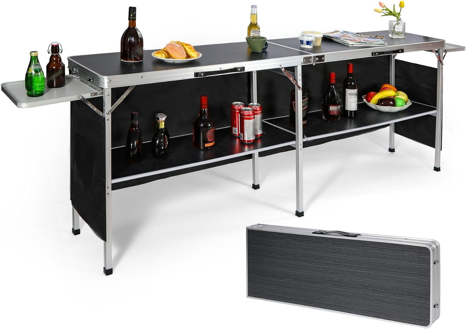 REDCAMP Extra Long Portable Bar Table with Bar Skirts and Storage Shelf ...