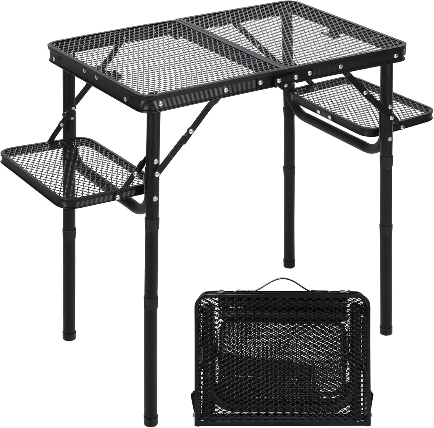 REDCAMP Folding Grill Table with Extra Space, Adjustable Height ...