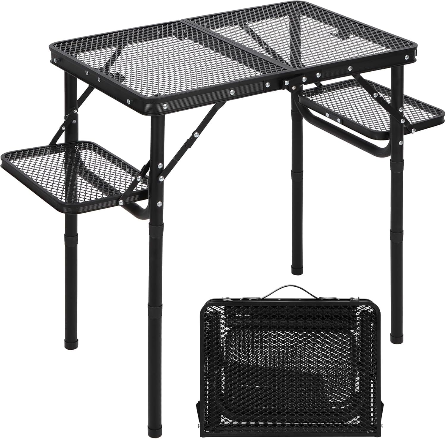 Redcamp Folding Grill Table with Mesh Desktop & Side Table, Adjustable ...