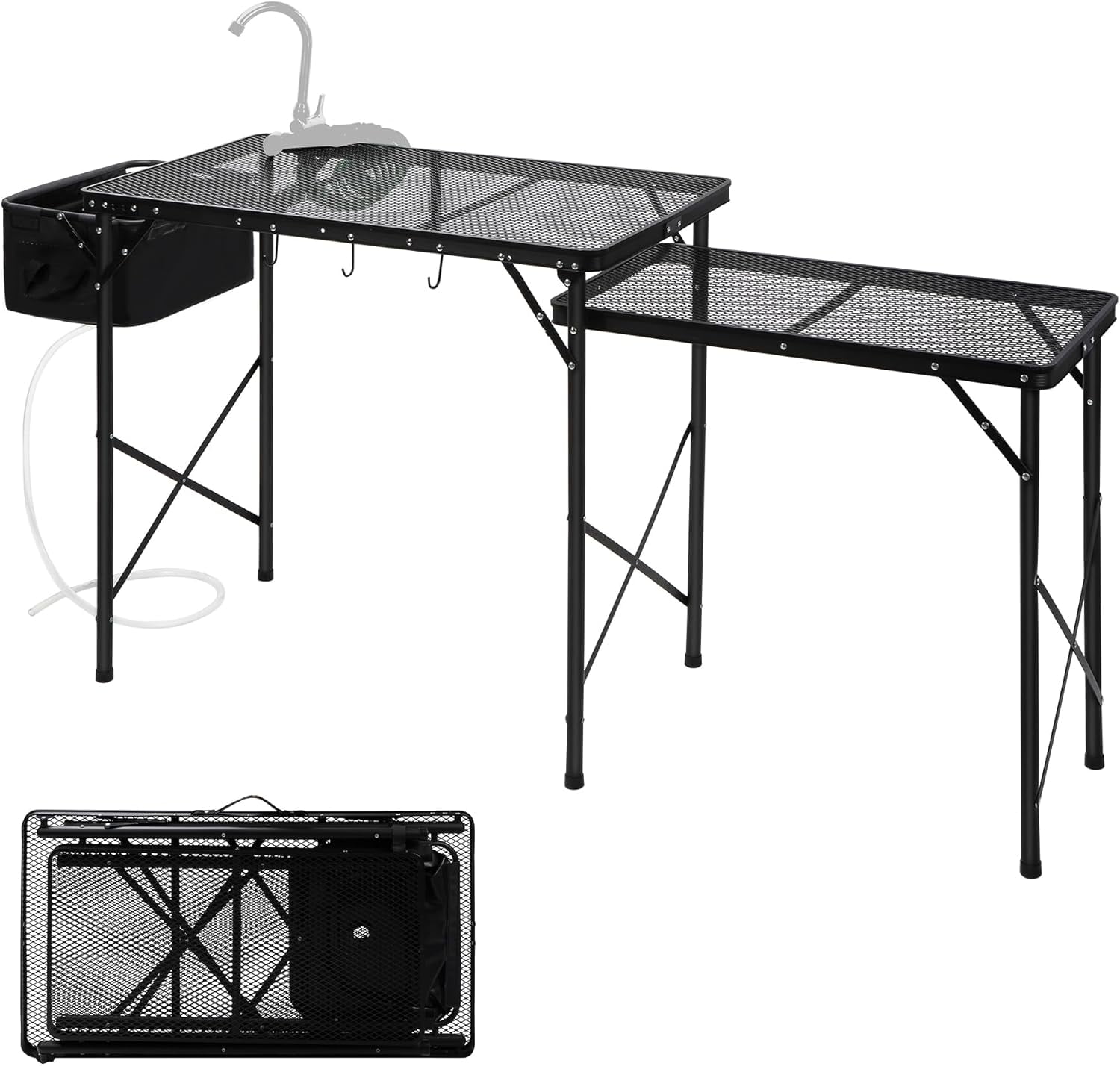 REDCAMP Folding Grill Table with Sink and Double Shelf, Multifunctional ...