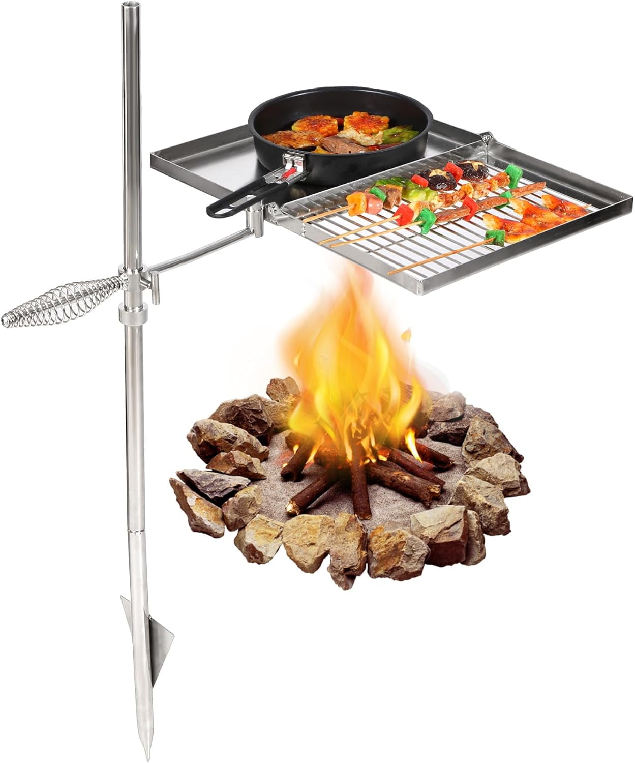 REDCAMP Folding Swivel Campfire Grill, Portable Stainless Steel Cooking ...