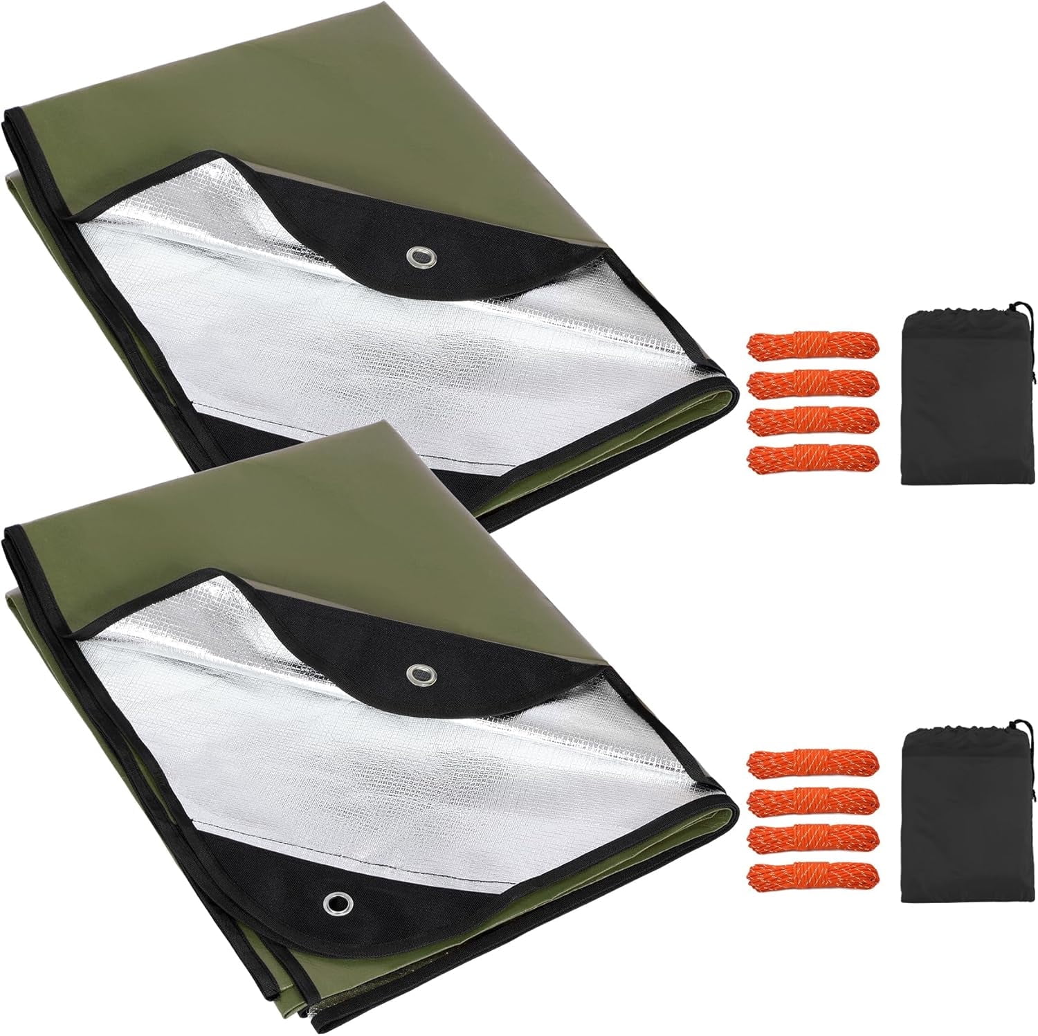 REDCAMP 2 Pack Heavy Duty Emergency Thermal Tarp, Waterproof Insulated ...