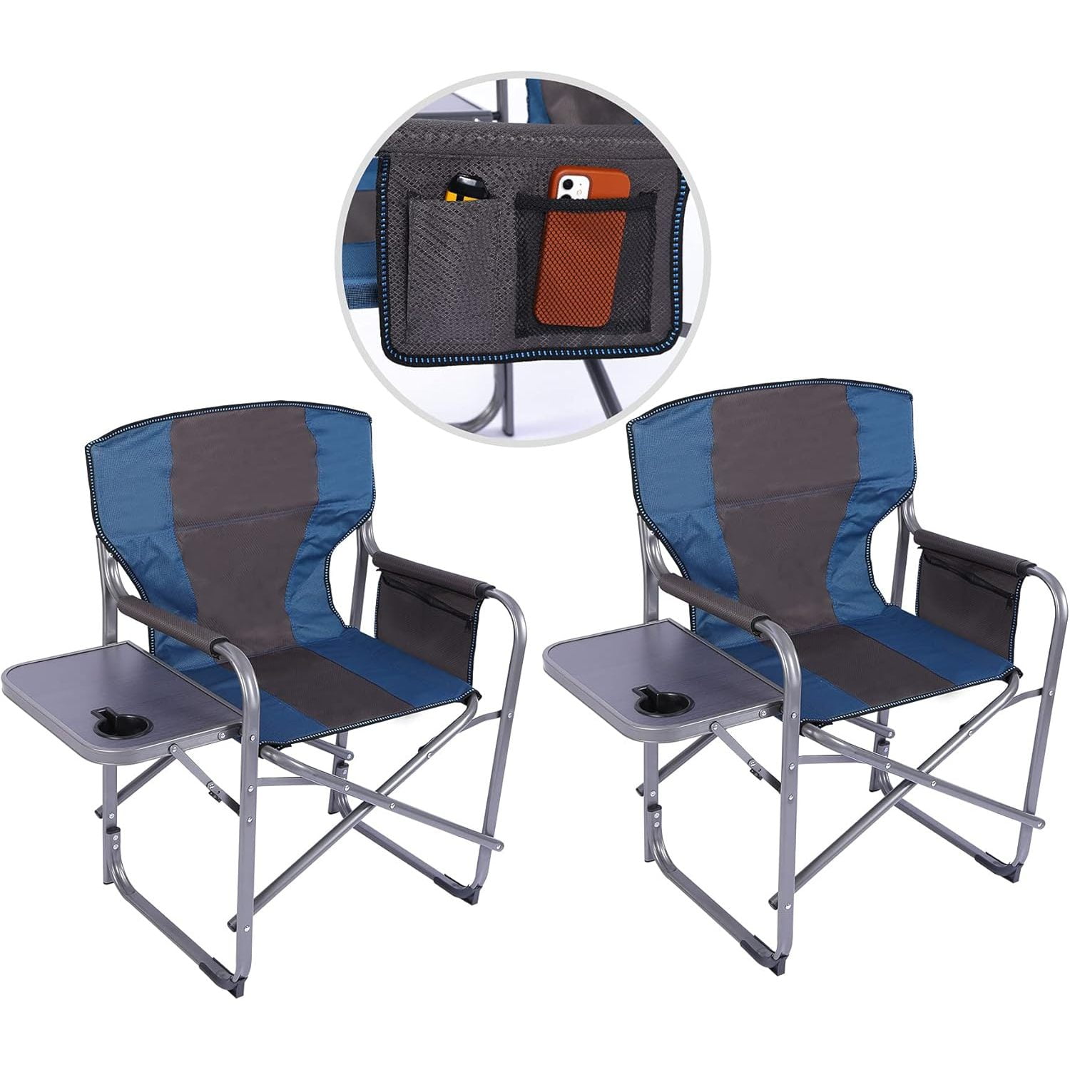 REDCAMP Oversized Folding Camping Chairs with Side Table, Sturdy ...