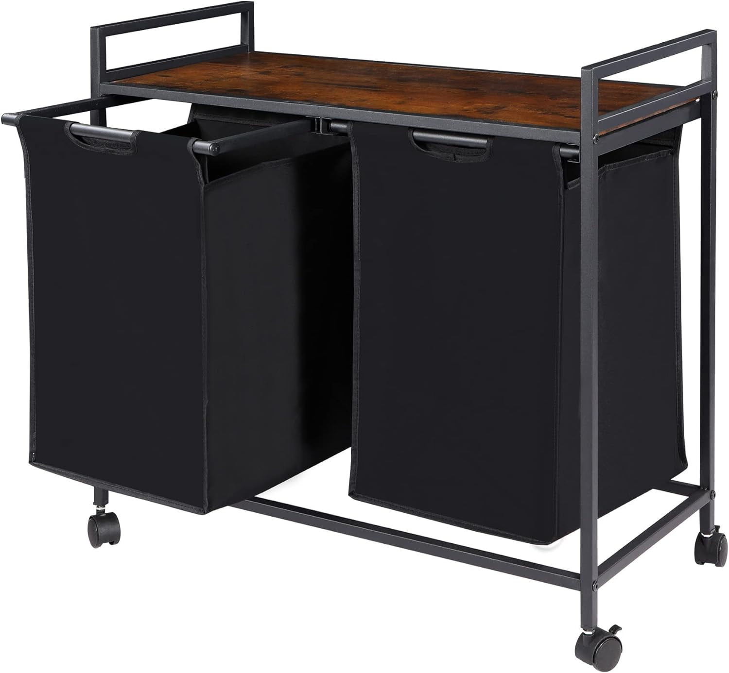 REDCAMP Rolling Laundry Sorter, 2-Compartment Laundry Hamper with Shelf ...