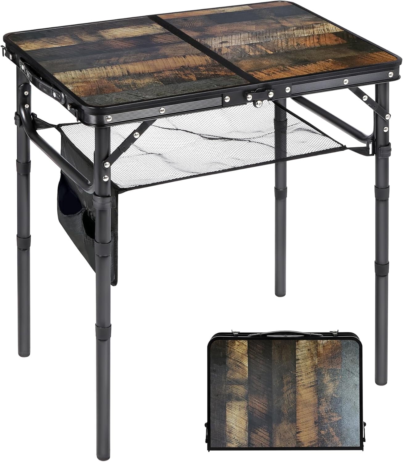 Redcamp Small Folding Table, 2 Ft, Adjustable Height, Brown Wood Grain ...
