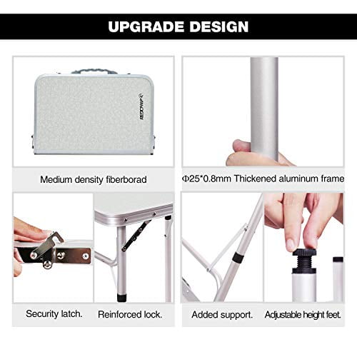REDCAMP Small Square Folding Table 2 Feet, Portable Aluminum Camping ...