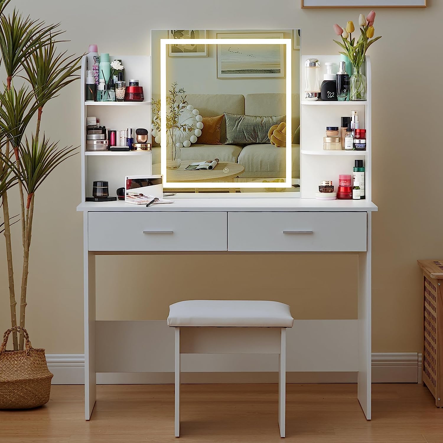 JBLCC White Vanity Set with Mirror and Lights, Small Vanity for Girls ...