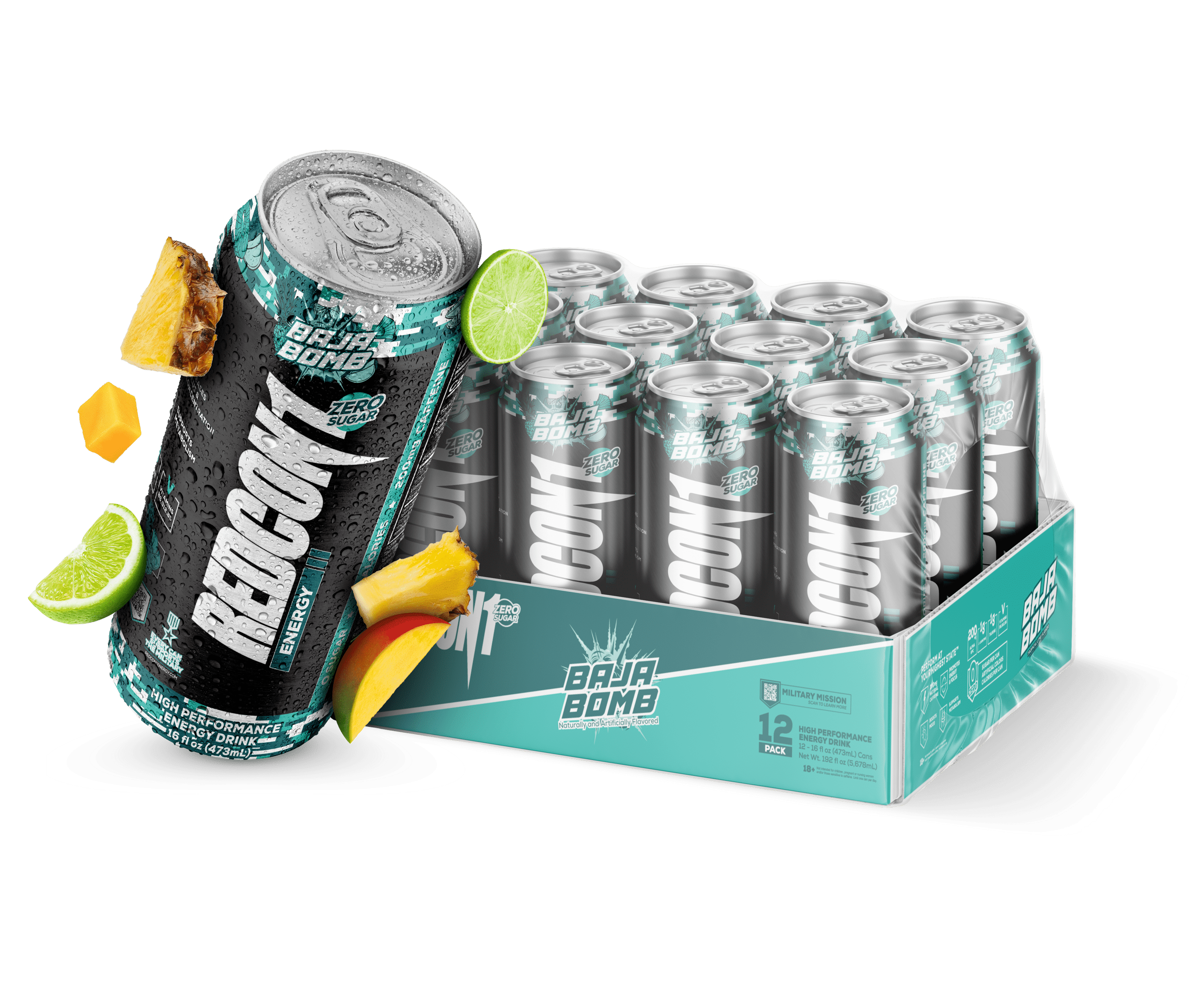 Redcon1 Energy Drink, Baja Bomb Flavor, 200mg Caffeine, Focus Support, Zero Sugar - Walmart.com