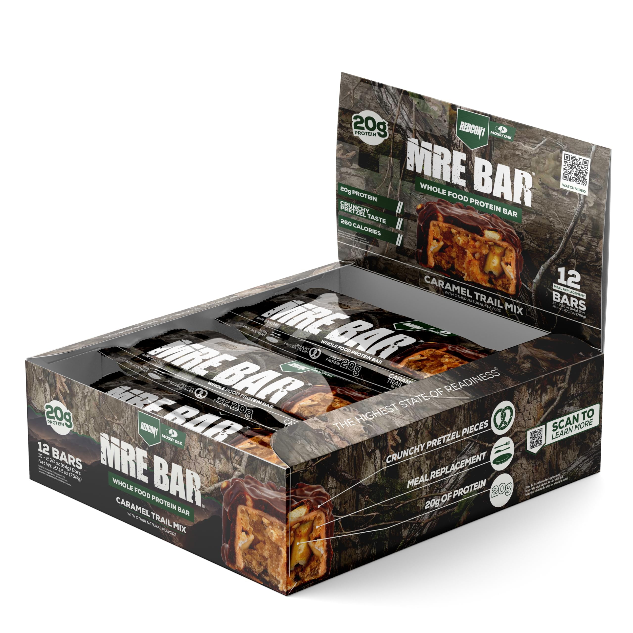 REDCON1 x Mossy Oak MSF2 MRE Protein Bar, Caramel Trail Mix - 20g of Whole Food Protein + MCT ...