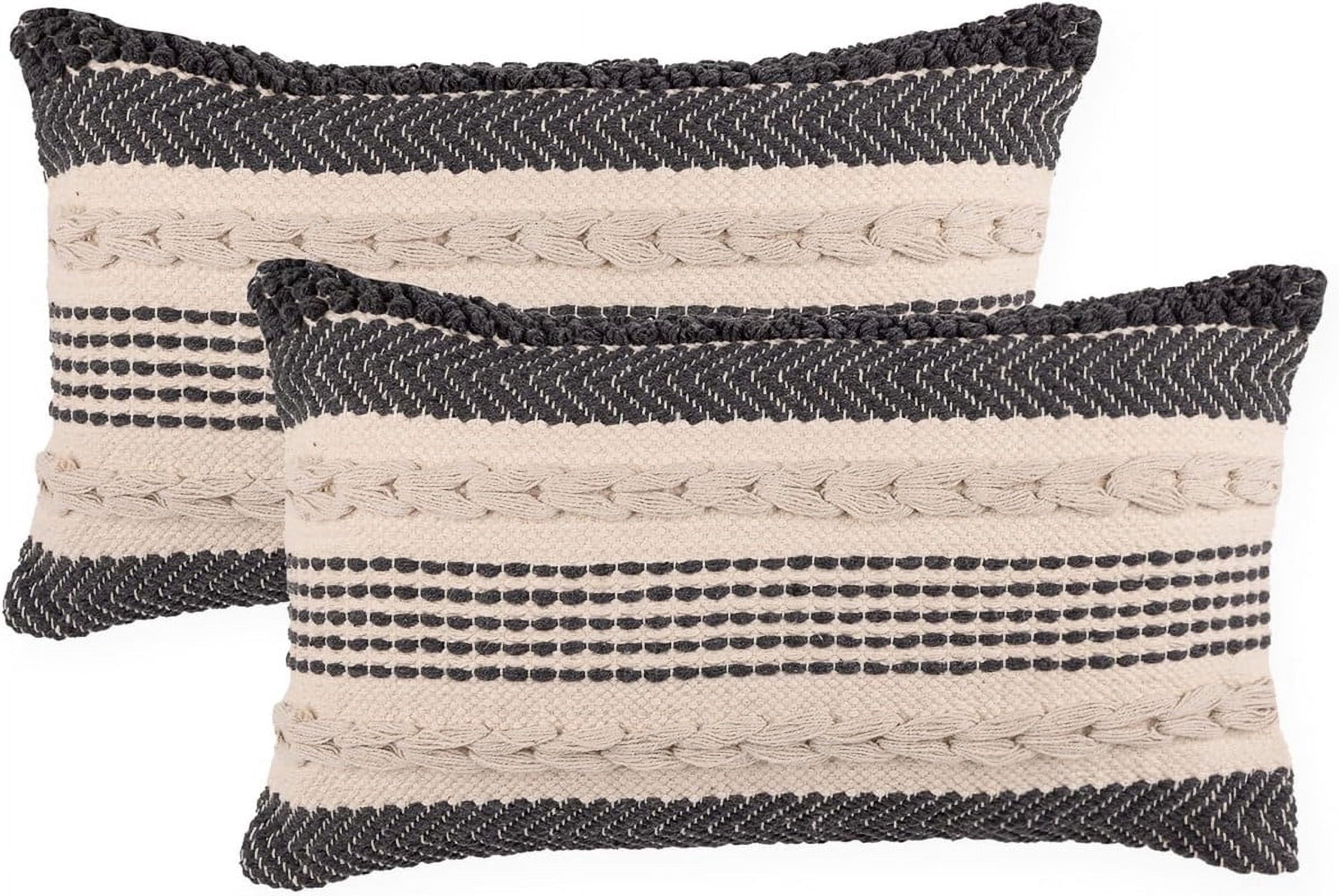REDEARTH Boho Textured Throw Pillow Cushion Covers - Lumbar Woven ...