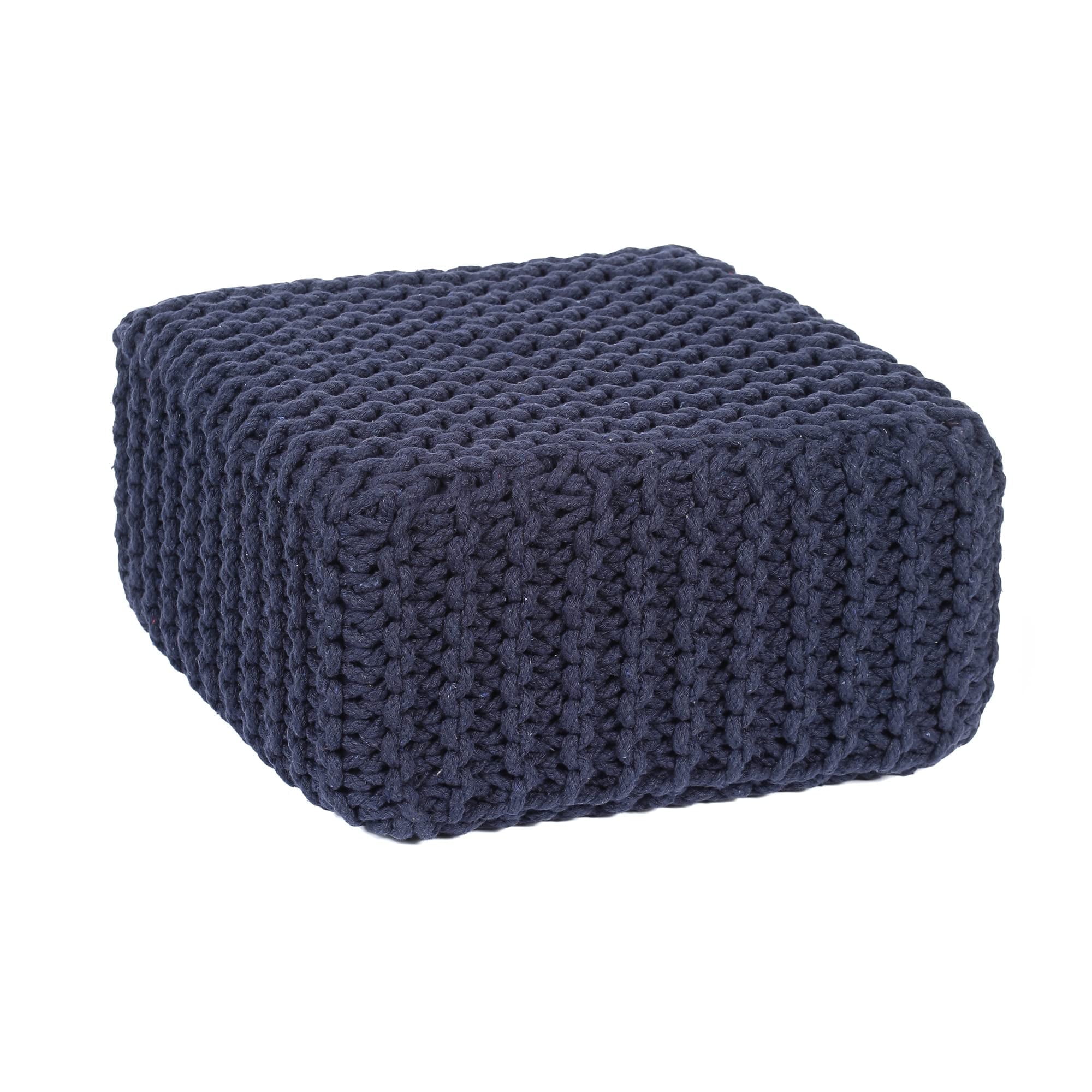 REDEARTH Cube Low Pouf Foot Stool Ottoman - Hand Knitted Poof - Cord ...