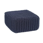 Simpli Home Graham Boho Square Pouf in Patterened Blue and Natural ...