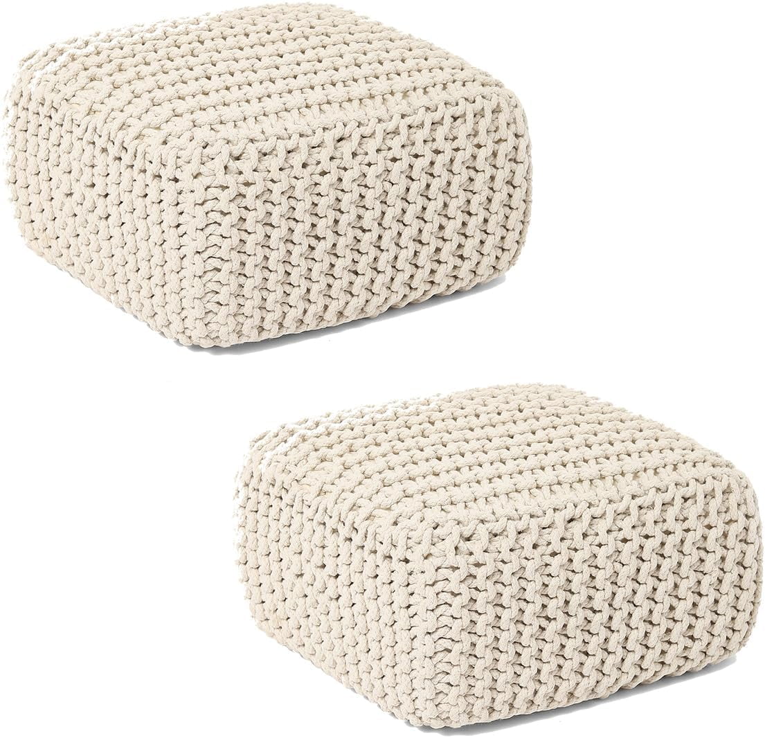 REDEARTH Cube Low Pouf Foot Stool Ottoman Set of 2 - Hand Knitted Poof ...