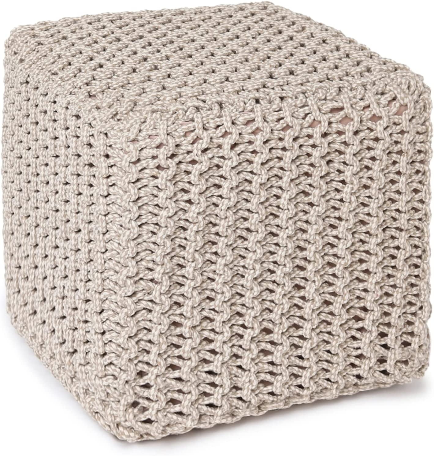 REDEARTH Cube Pouf Foot Stool Ottoman -Hand Knitted Poof, Cord Boho ...