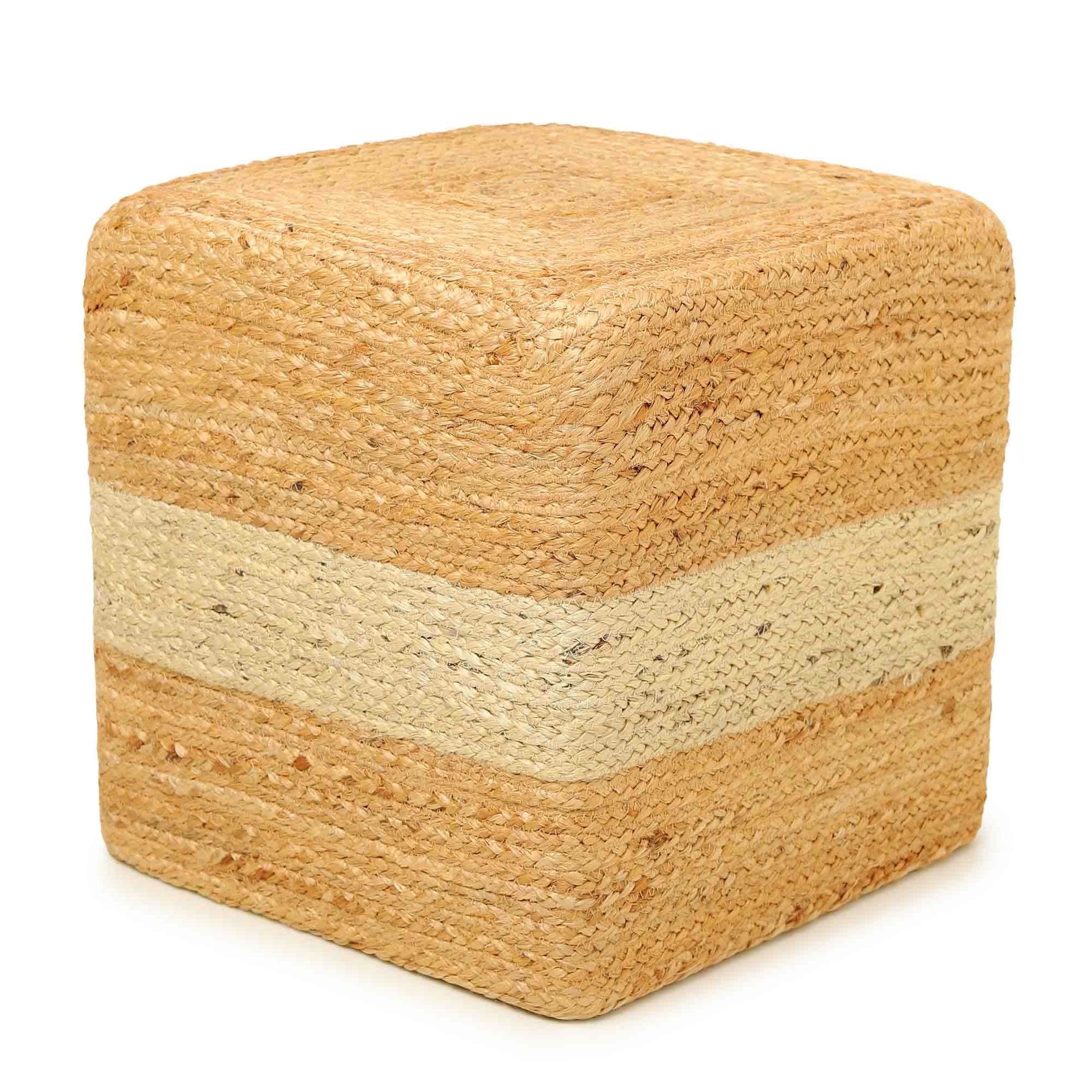 REDEARTH Cube Pouf Foot Stool Ottoman - Jute Braided Pouffe Poof Accent ...