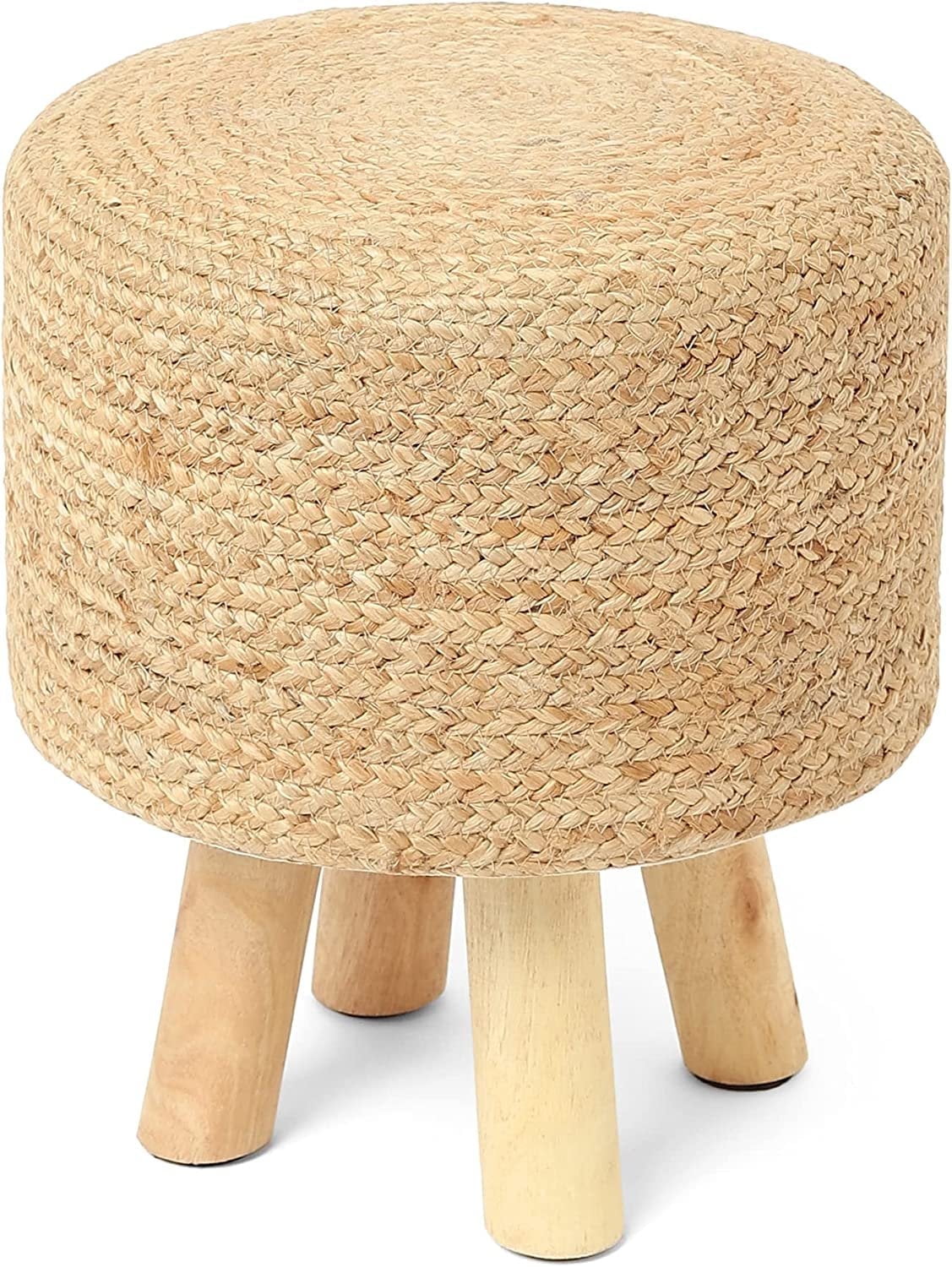 REDEARTH Foot Stool -Handmade Wooden 4 Legs Jute Seat Footrest for ...