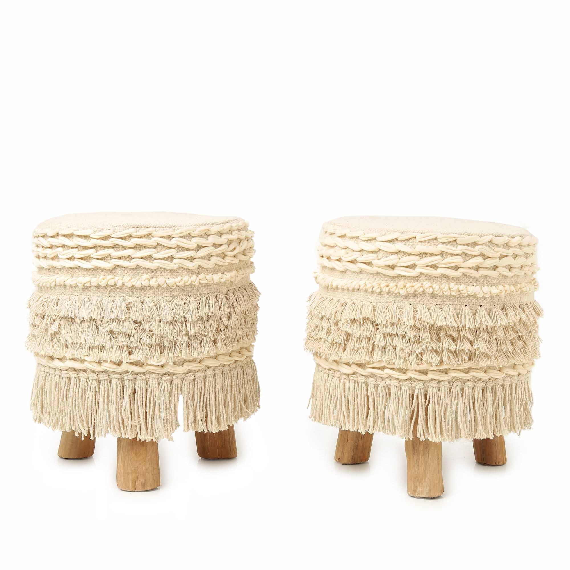 REDEARTH Foot Stool -Handmade Wooden 4 Legs Jute Seat Footrest for ...